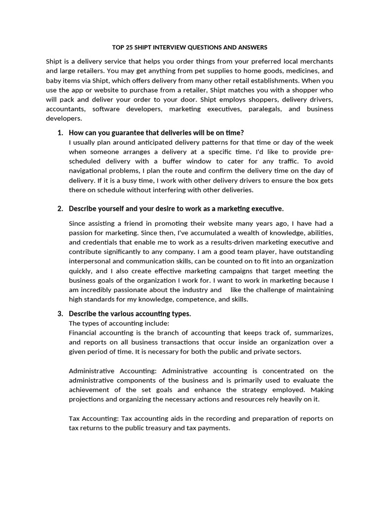 Top 25 Shipt Interview Questions and Answers - Edited | PDF ...