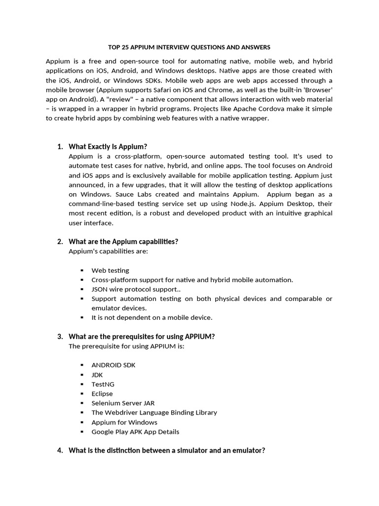 Top 25 Appium Interview Questions and Answers - Edited | PDF | Mobile App | World Wide Web