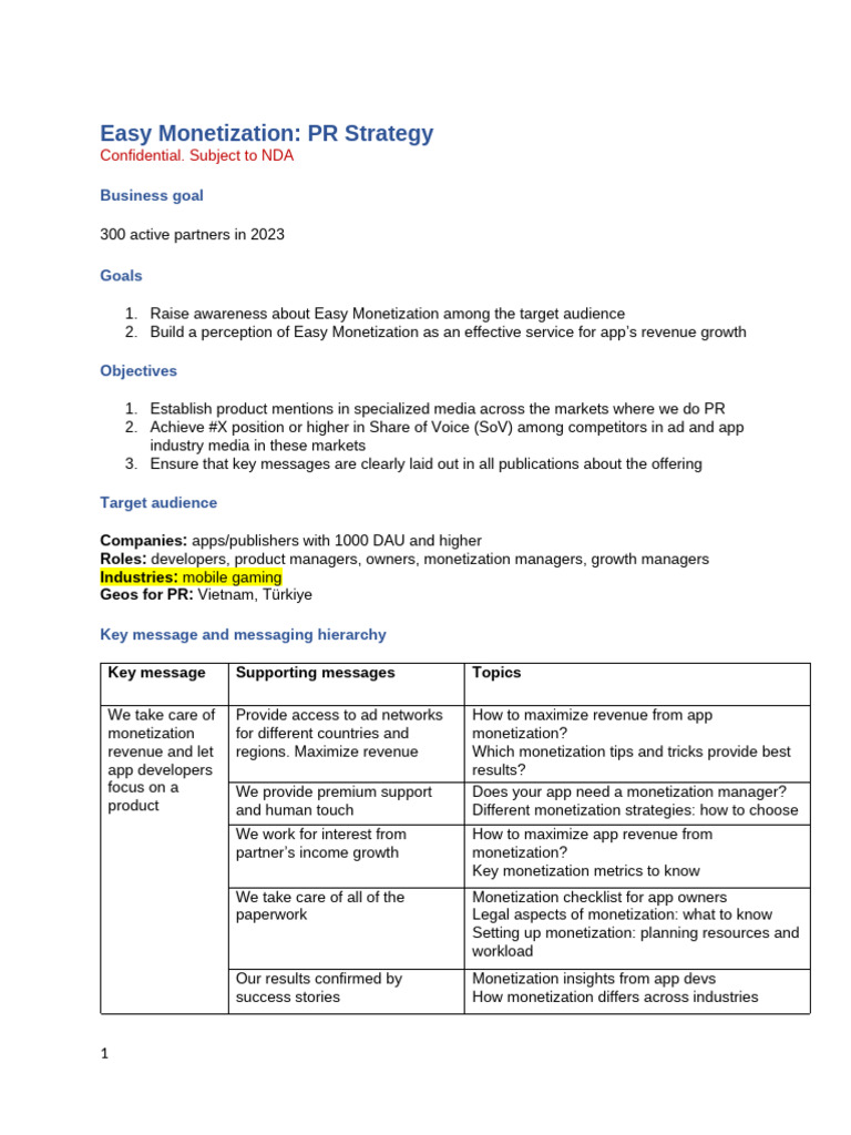 Easy Monetization PR Strategy | PDF | Digital Marketing | Marketing