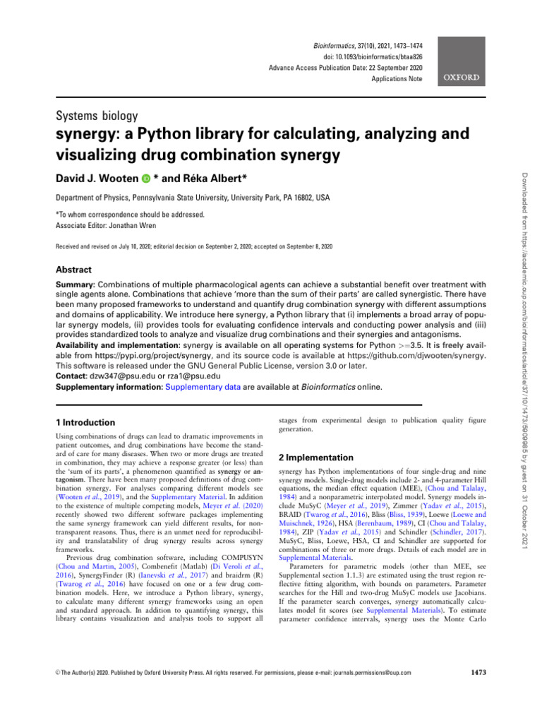synergy code paper | PDF | Bioinformatics | Monte Carlo Method