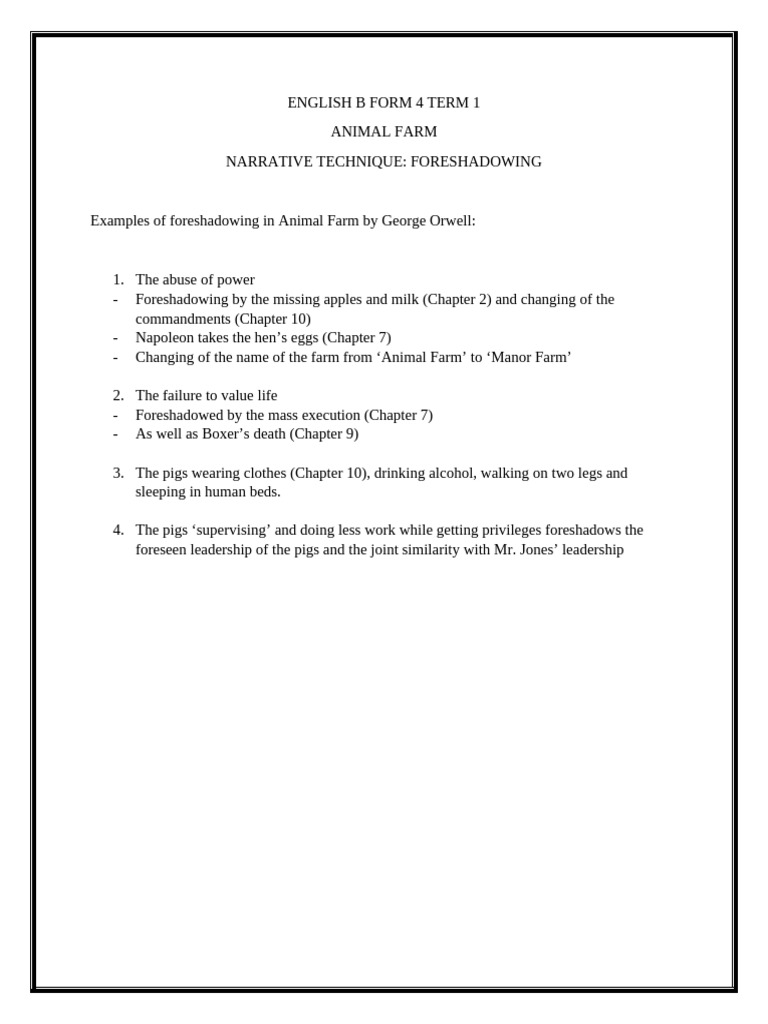 Foreshadowing in Animal Farm Analysis | PDF