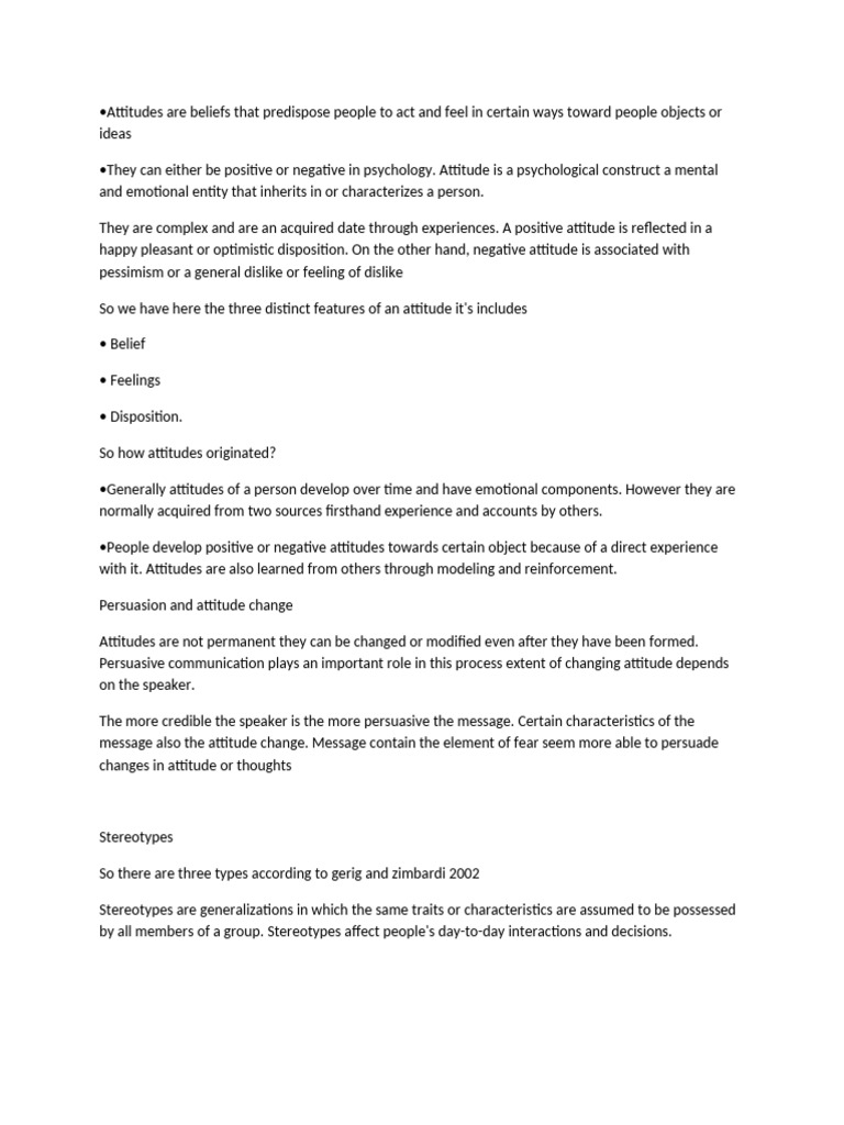 Attitudes | PDF | Attitude (Psychology) | Stereotypes