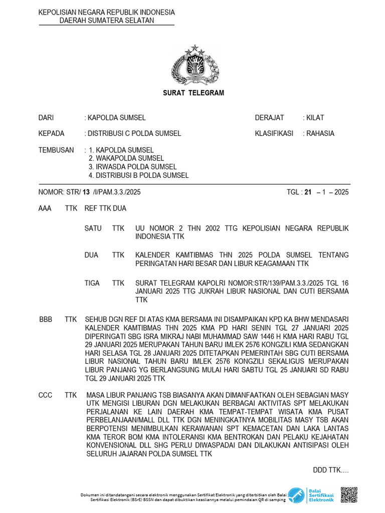 STR - 13 - Fix Januari 2025 TTG Jukrah Libur Panjang | PDF