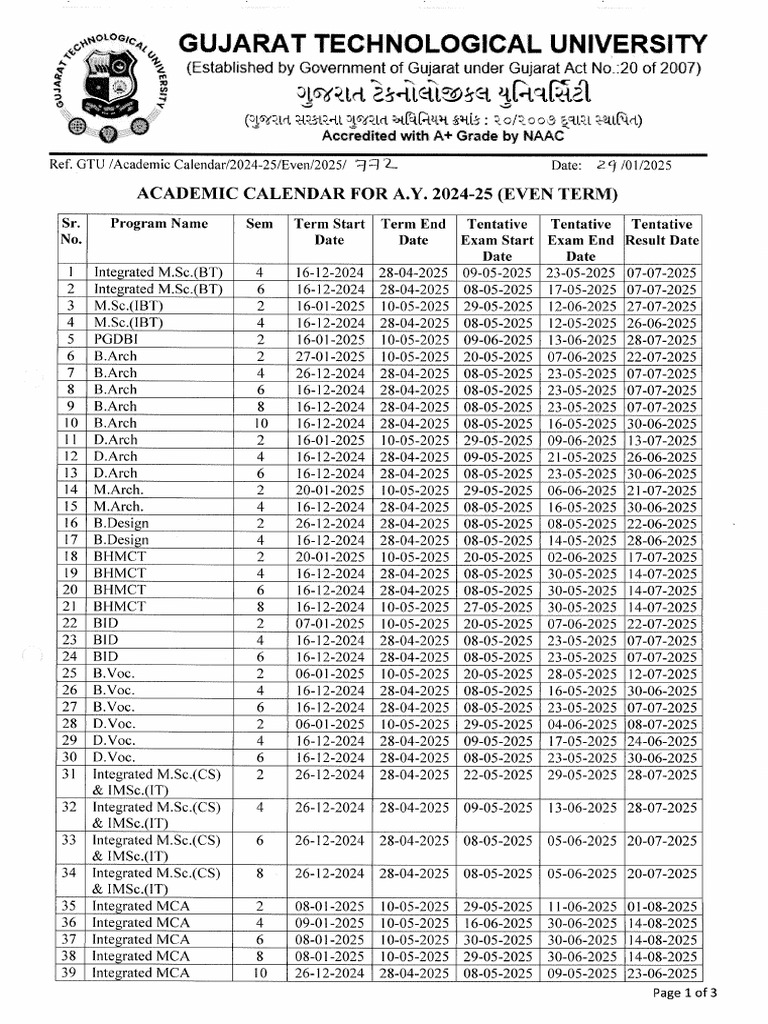 Academic Calendar Even Term | PDF