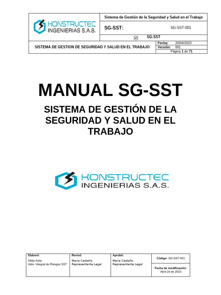 SG-SST-001 Sistema de Gestión de la Seguridad y Salud en el Trabajo | PDF | Seguridad y salud ...