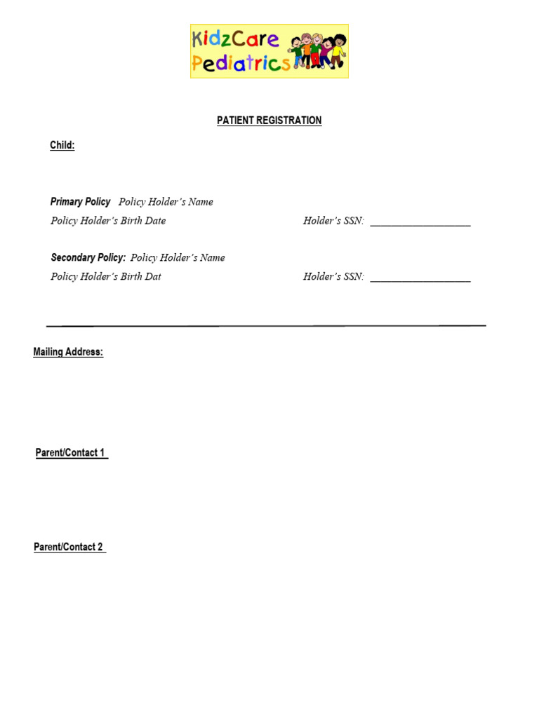 Patient Registration Form for Pediatrics | PDF | Informed Consent ...