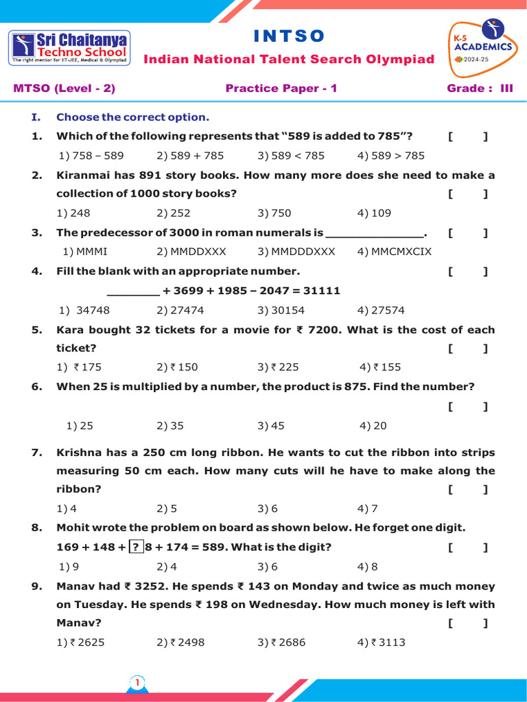 MTSO Level 2 Practice Paper for Grade 3 | PDF | Foreign Exchange Market ...