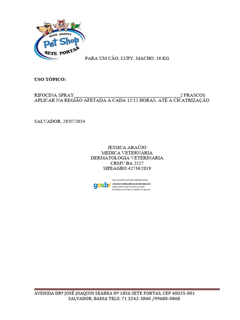 Receita Lupy Franco Rifocina Spray Assinado | PDF