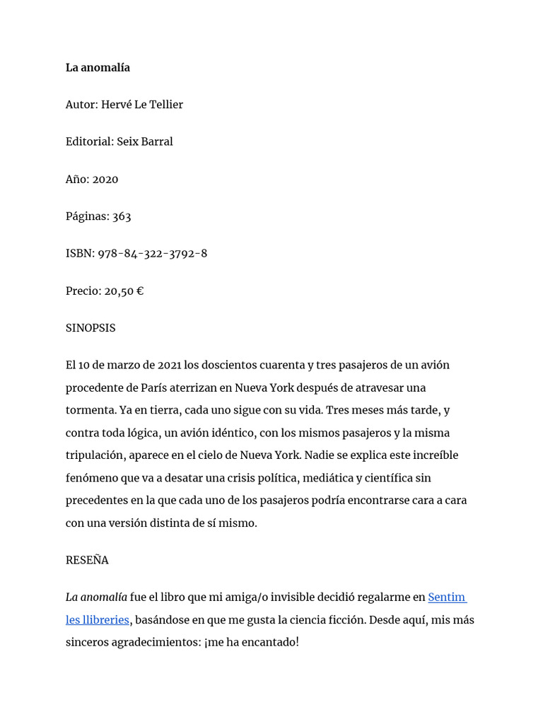 Reseñas HDC - La Anomalía (En HDC) | PDF