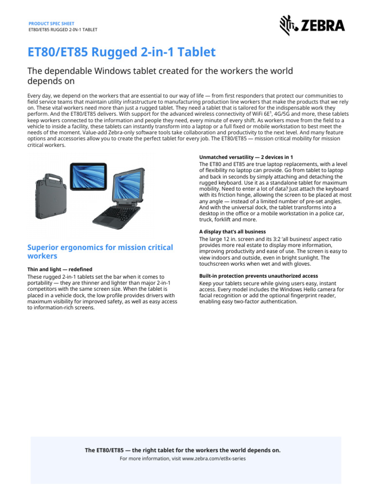 Et80 Et85 Spec Sheet en Us | PDF | Tablet Computer | Wi Fi