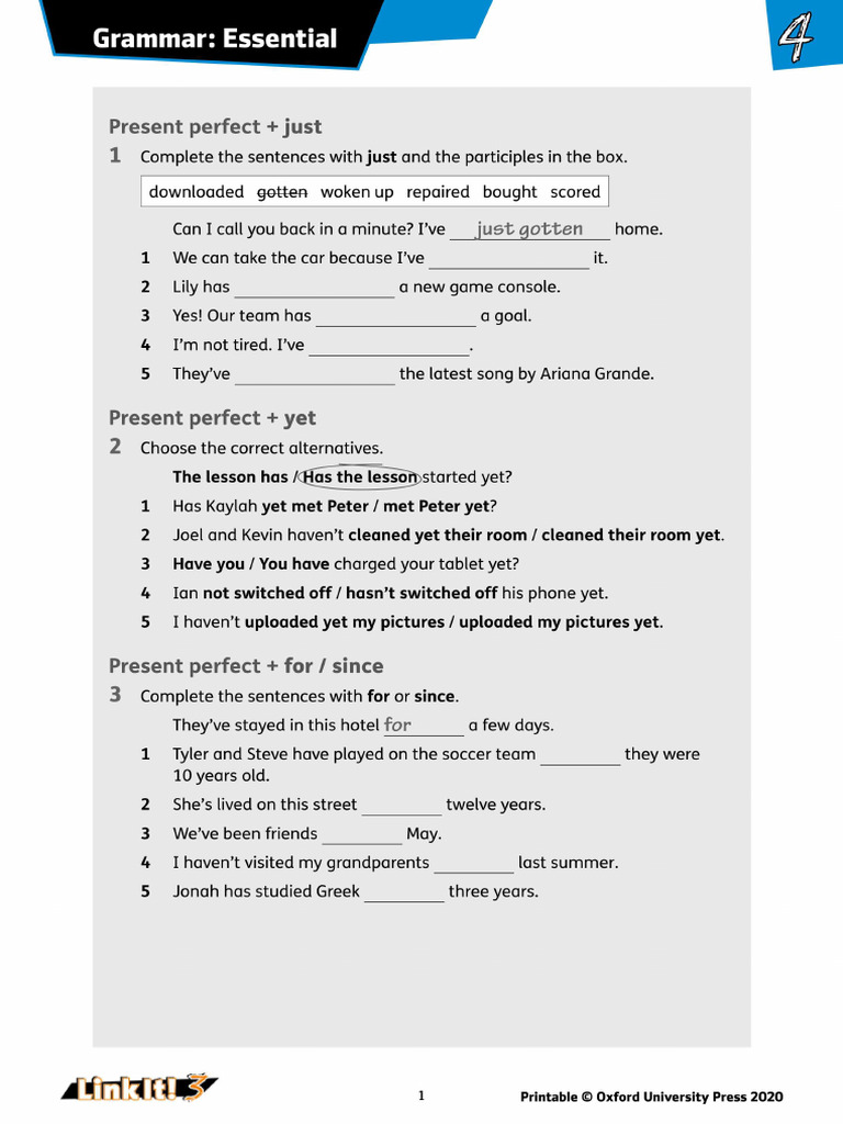 Grammar Unit 4 (Present perfect and just) | PDF