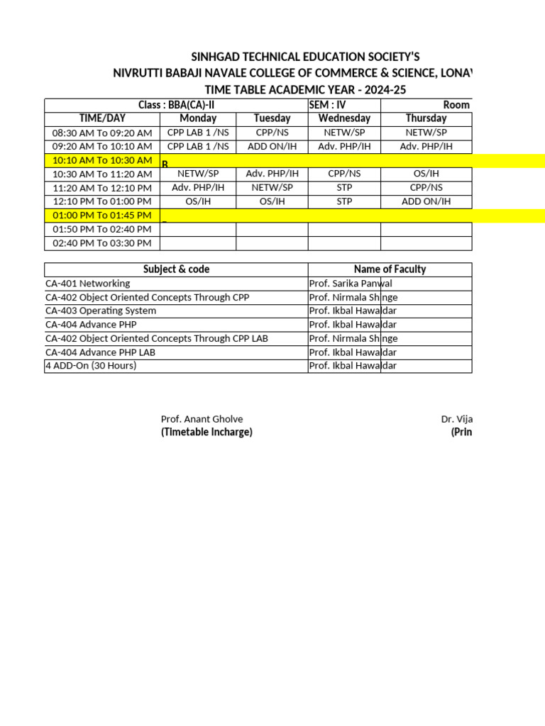 BBA(CA)-II Timetable 2024-25 | PDF
