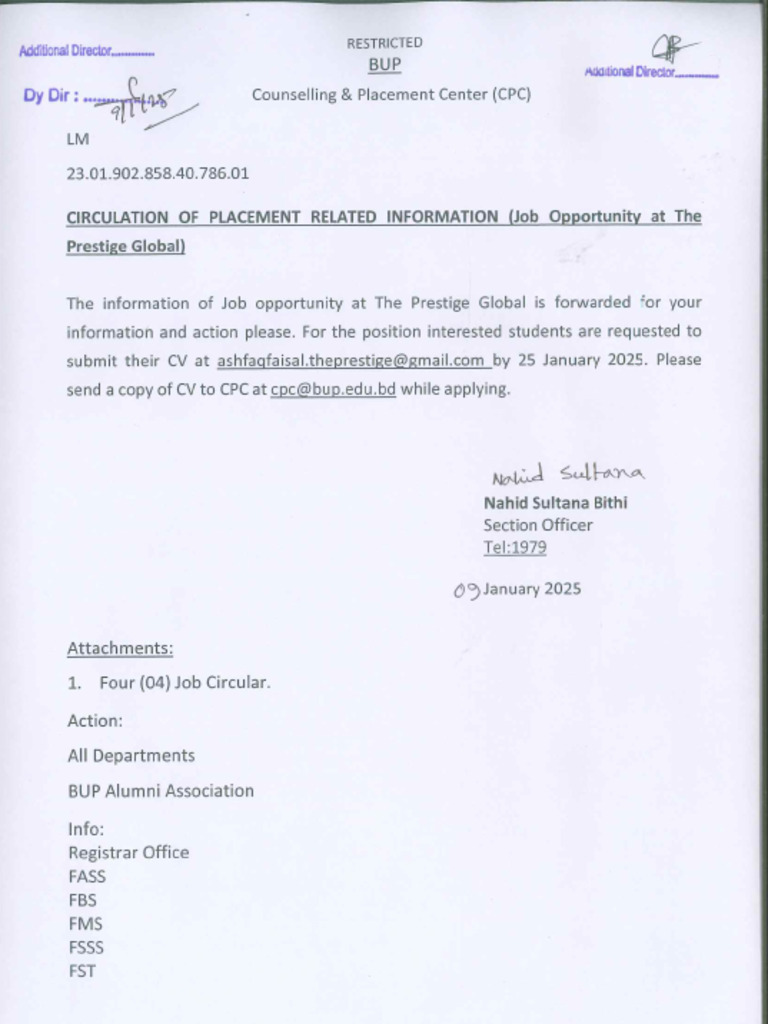 Circulation of Placement Related Information Job Opportunity at The ...