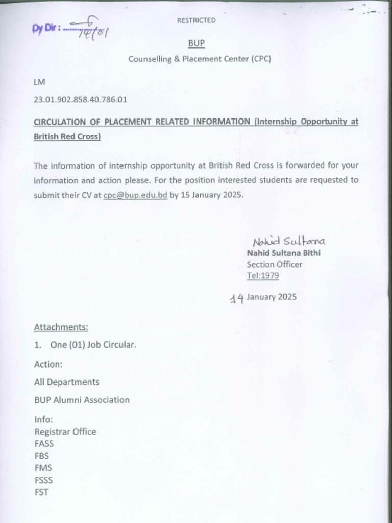 Circulation of Placement Related Information Internship Opportunity at ...