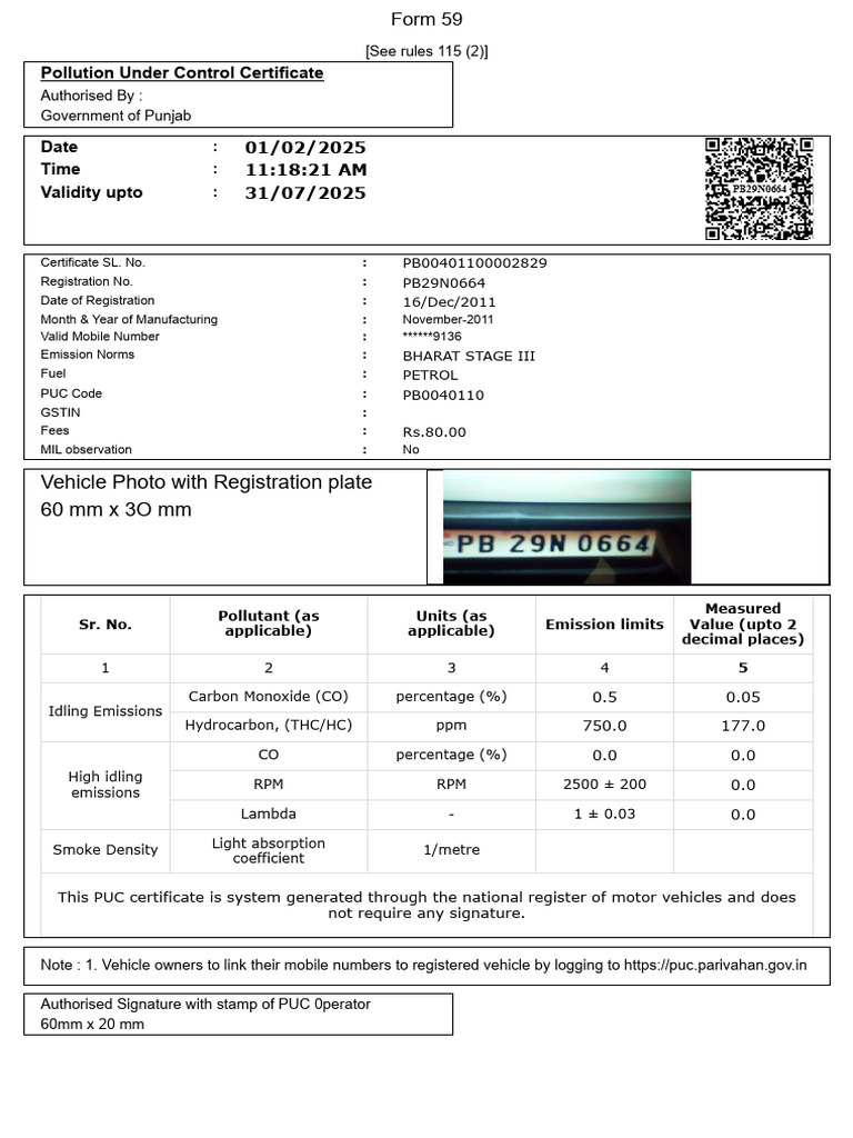 PUC CERTIFICATE | PDF | Exhaust Gas | Atmosphere Of Earth