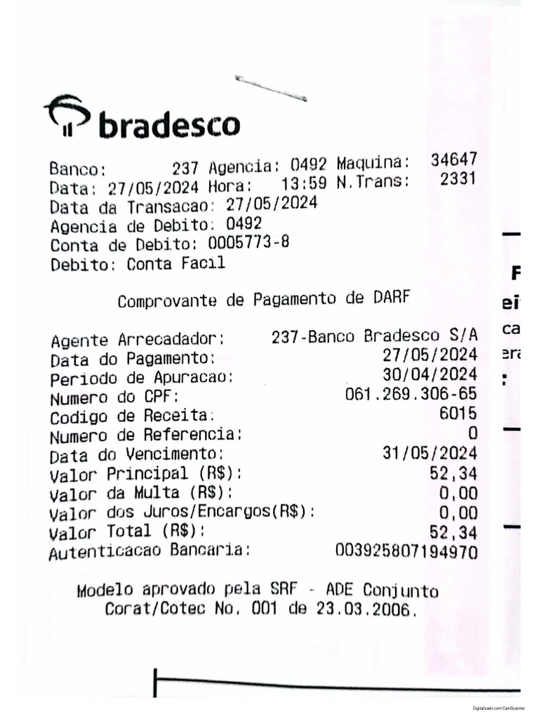 comprovante DARF paga Abril 2024 (Rose) | PDF