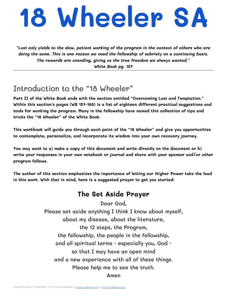 18 Wheeler Worksheet | PDF | Alcoholics Anonymous | Twelve Step Program