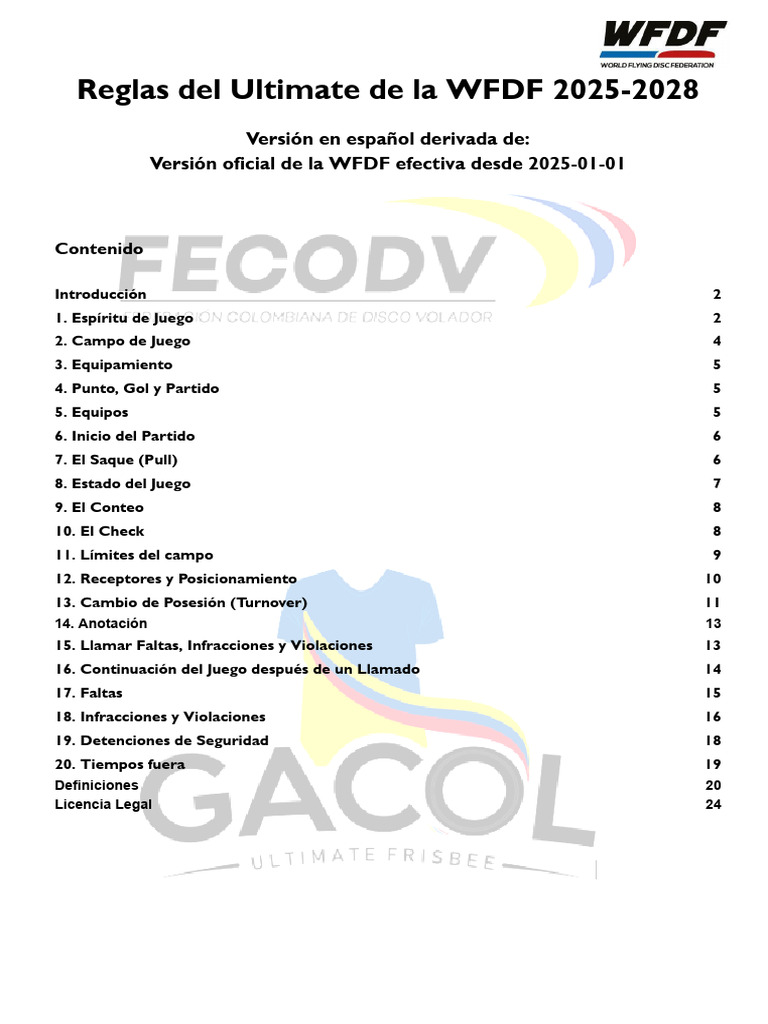 WFDF Rules of Ultimate 2025 2028 Esp 1 | PDF | Juegos de habilidad física | Reglas y ...