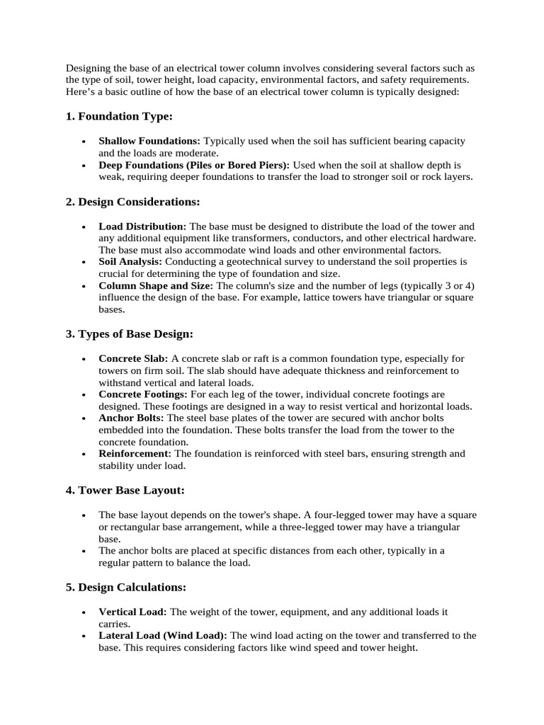 Electrical Tower Base Design Guide | PDF | Foundation (Engineering ...