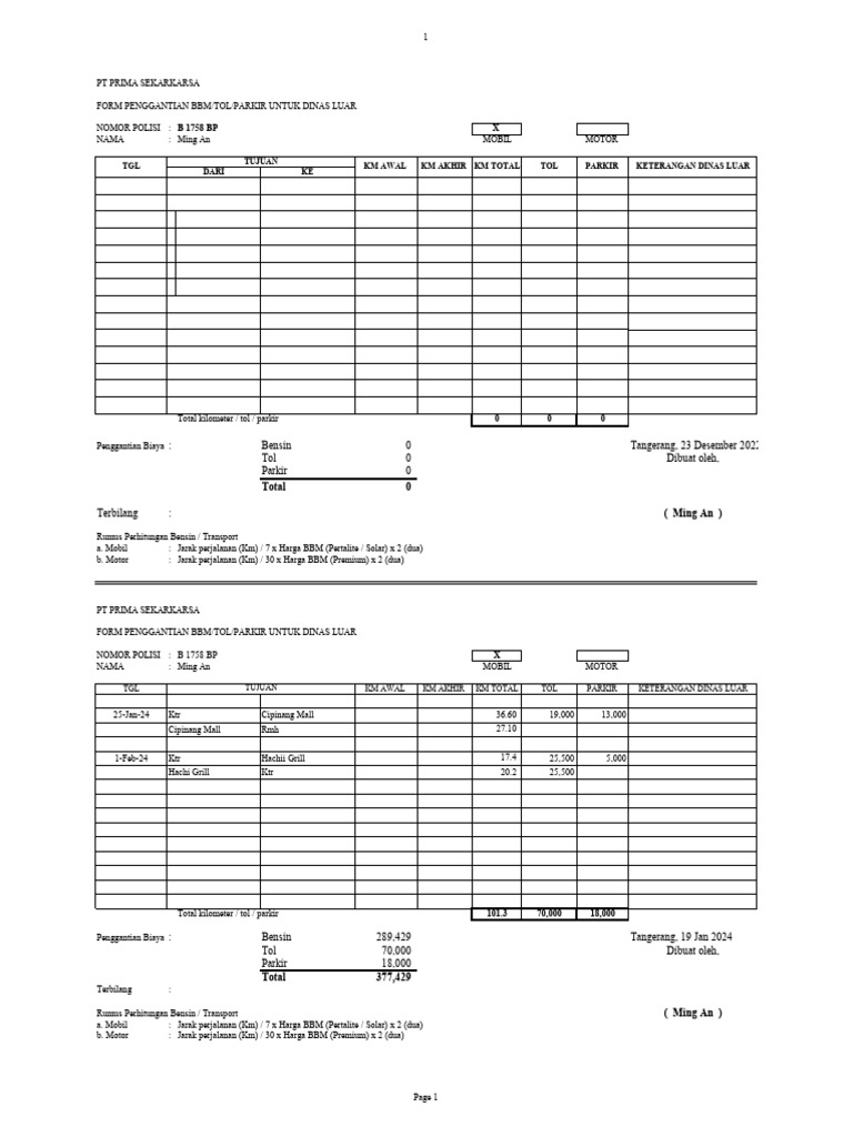 FORM PENGGANTIAN TRANSPORT - Acara MKN | PDF