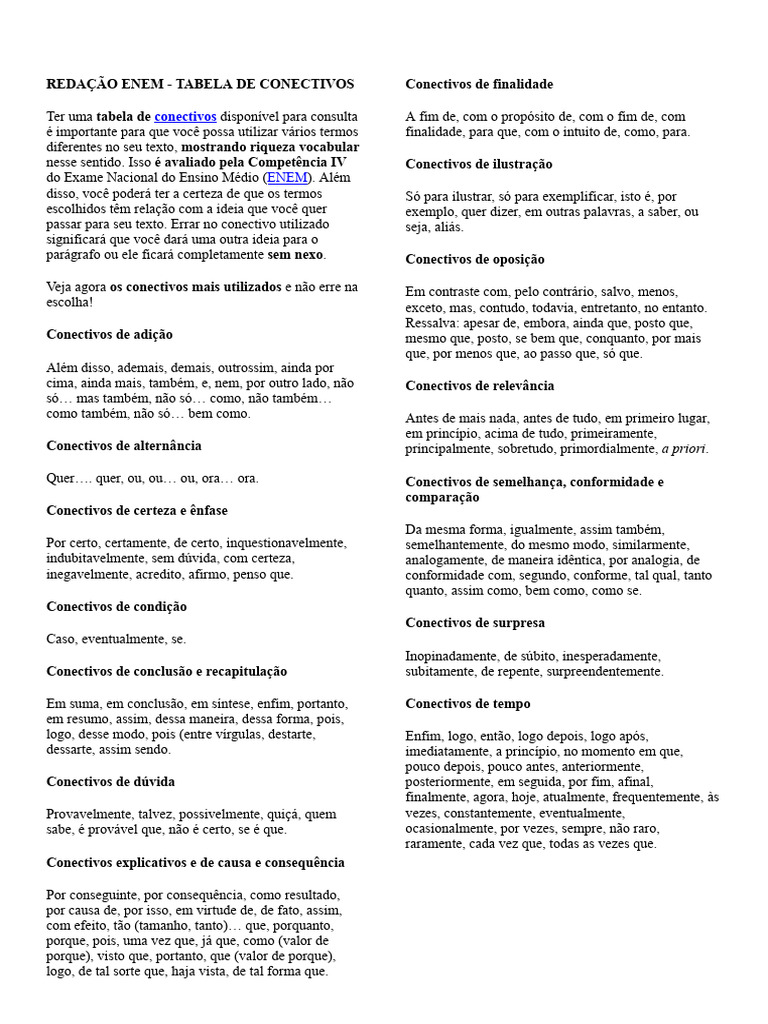 Tabela de Conectivos - Redação Enem | PDF | Morte | Tempo