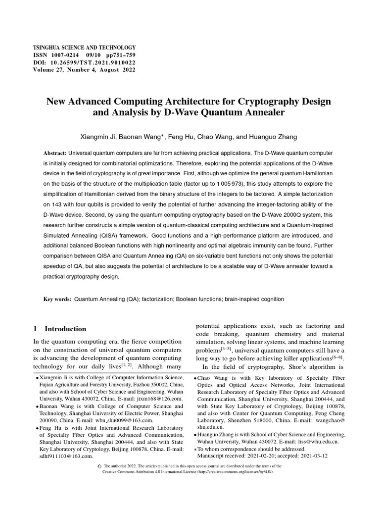 New Advanced Computing Architecture for Cryptography Design and Analysis by D-Wave Quantum ...
