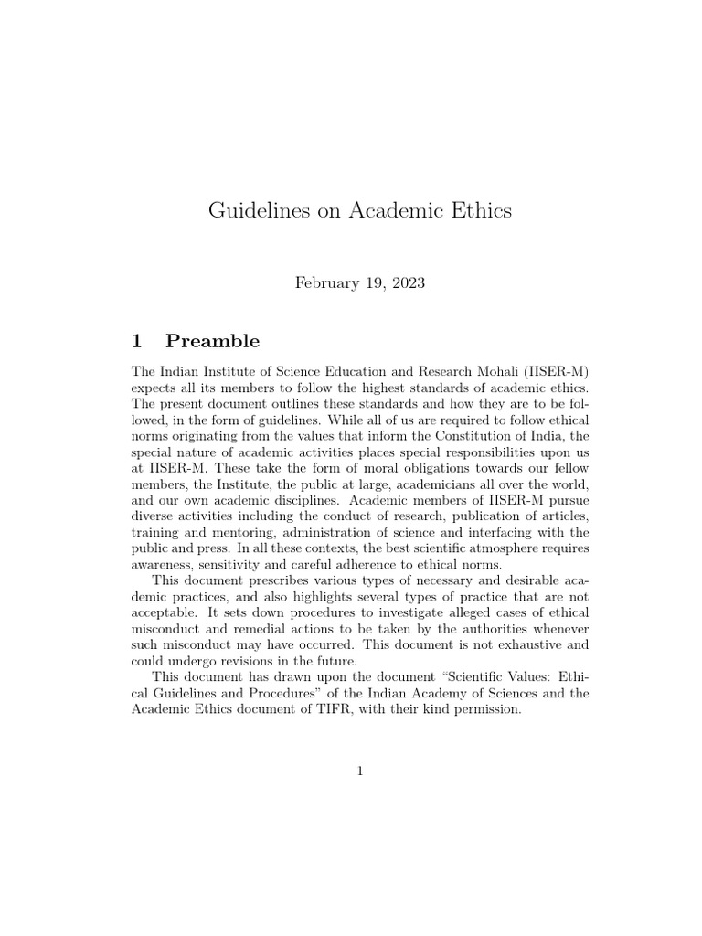 IISER-M Academic Ethics Guidelines | PDF | Plagiarism | Thesis