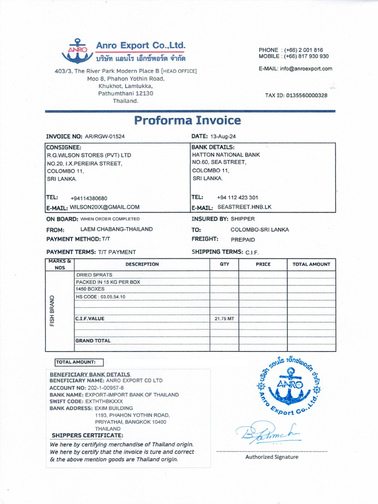 PROFORMA INV - AR-RGW-01524 - Edited | PDF