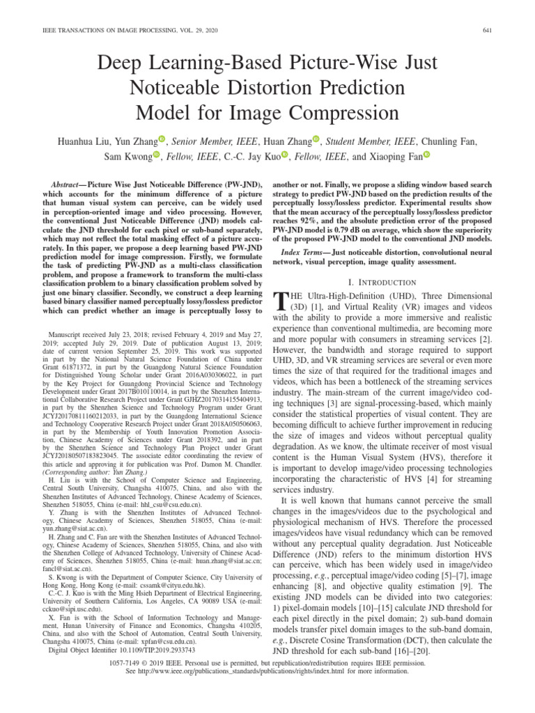 Deep Learning-Based Picture-Wise Just Noticeable Distortion Prediction Model for Image ...