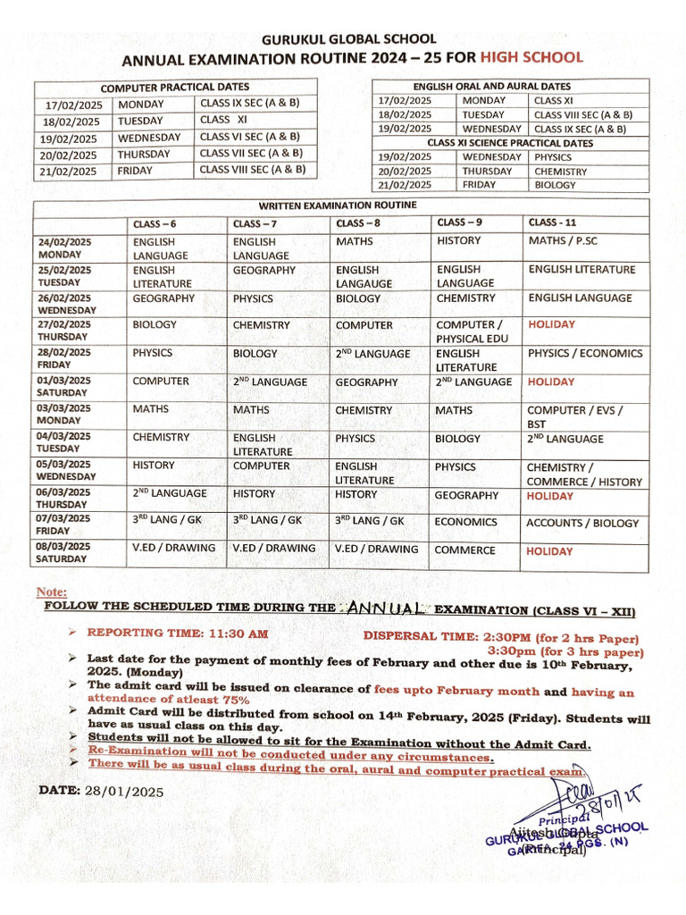 High School Annual Routine 2025 | PDF