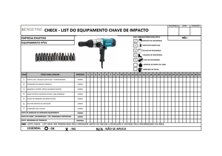 Check-list de Equipamentos para Produção | PDF
