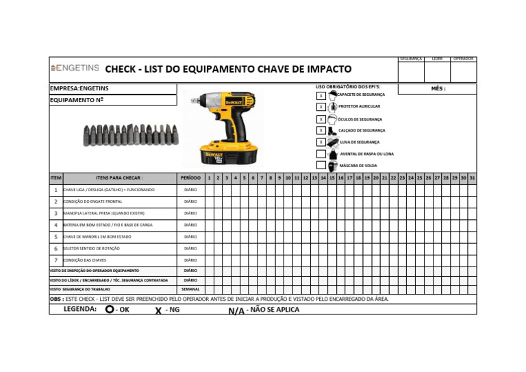 Check List CHAVE IMPACTO BATERIA | PDF