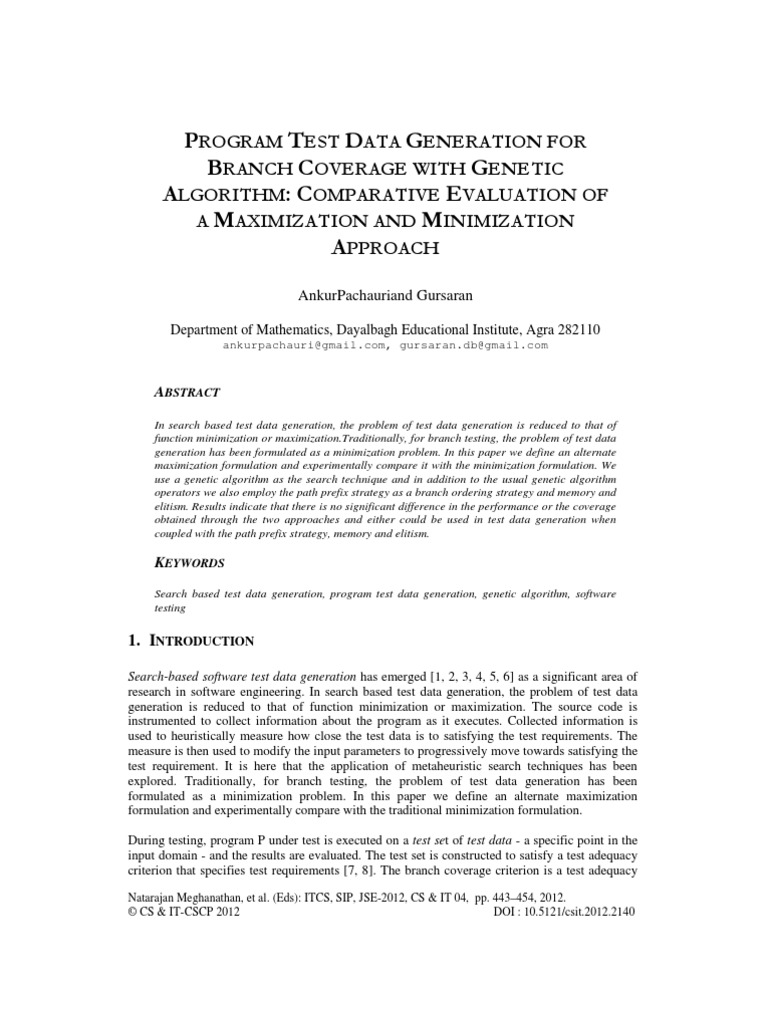 Program Test Data Generation For Branch Coverage With Genetic Algorithm