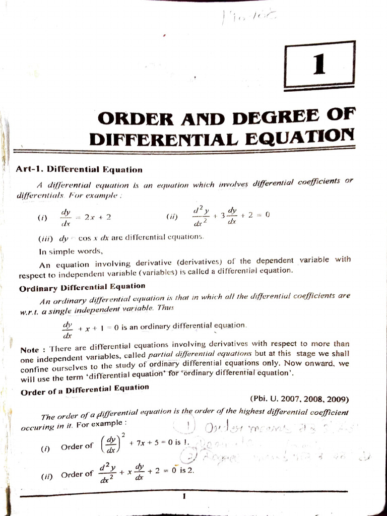 (Differential Equations) Chapter 1 Order and Degree of Differential | PDF