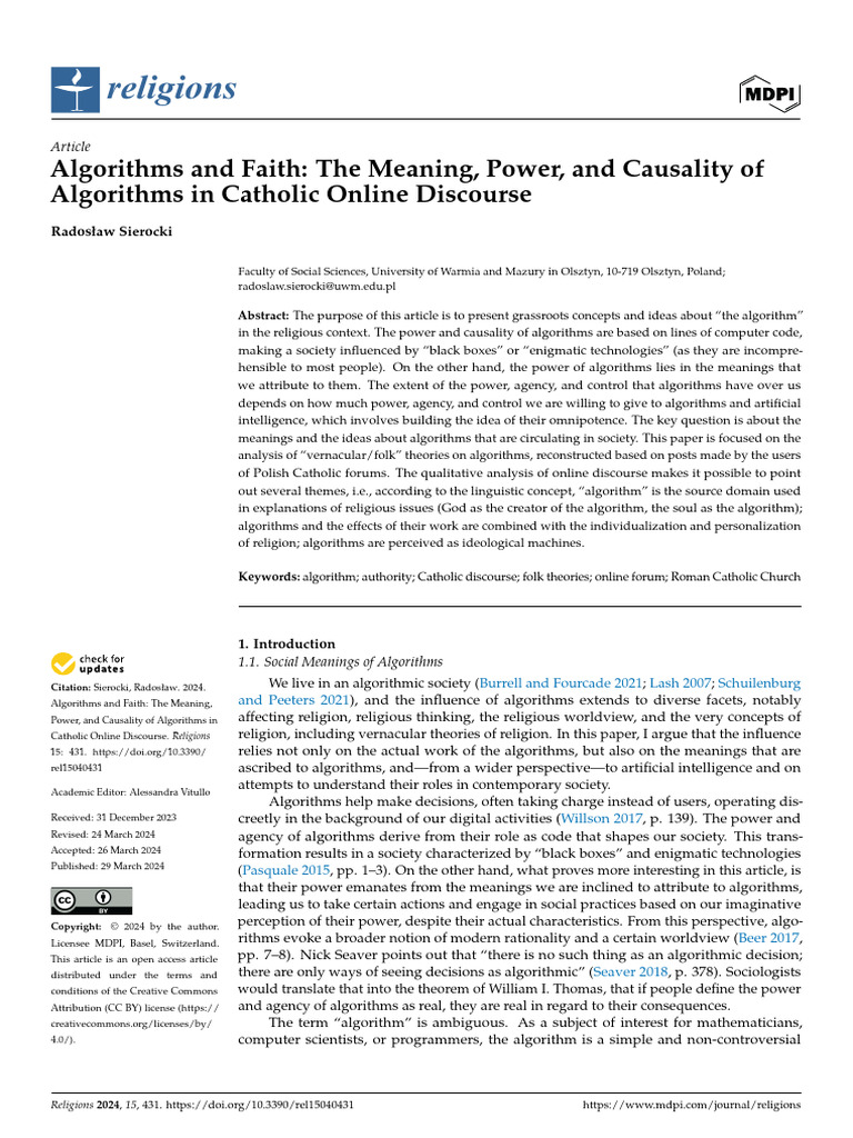 religions-15-00431 | PDF | Metaphor | Artificial Intelligence