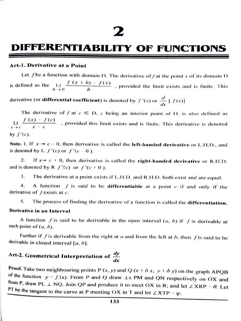 {Calculus-1} (Chapter-2) (Differentiability Of Functions) (2) | PDF