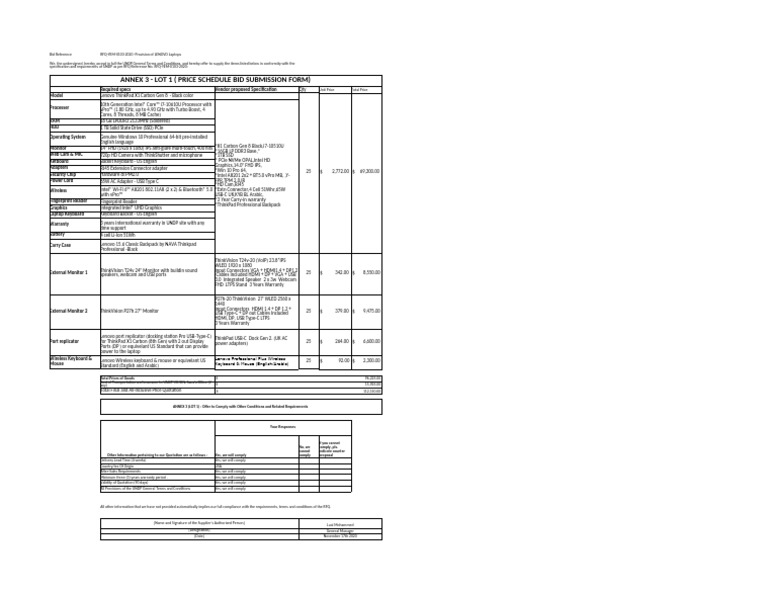 Annex 3 - LOT 1 - Price Schedule Bid Submission Form | PDF | Personal ...
