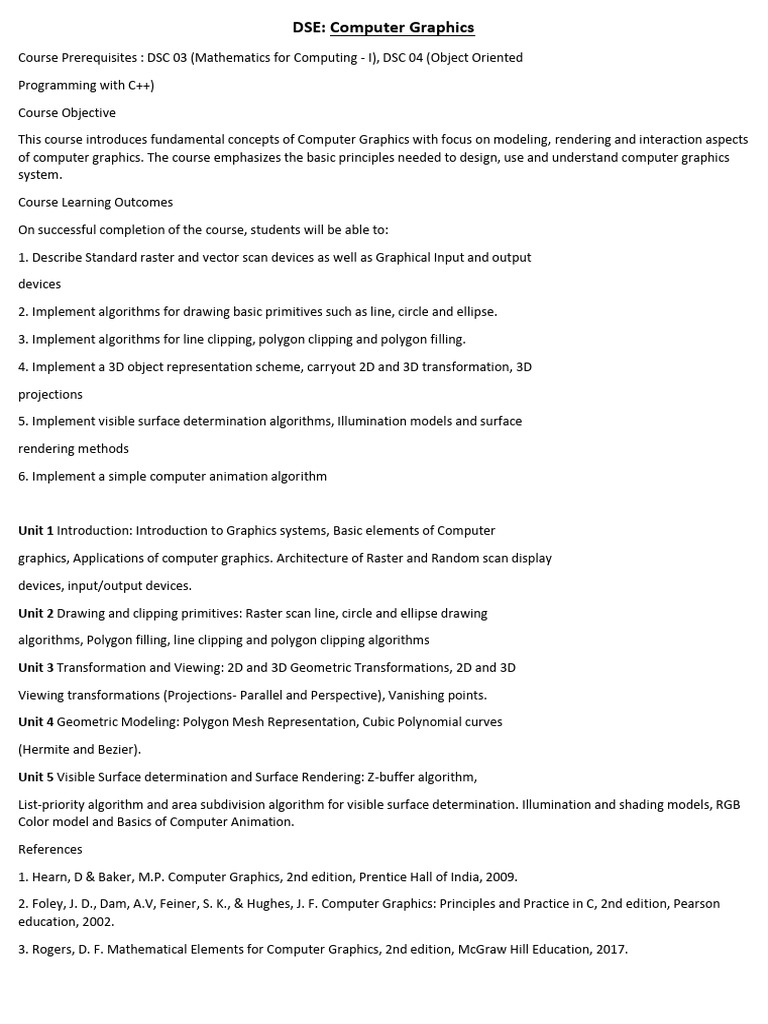 Computer Graphics Course Syllabus | PDF