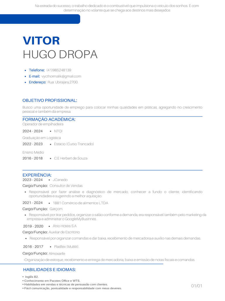 Currículo Vitor Hugo | PDF