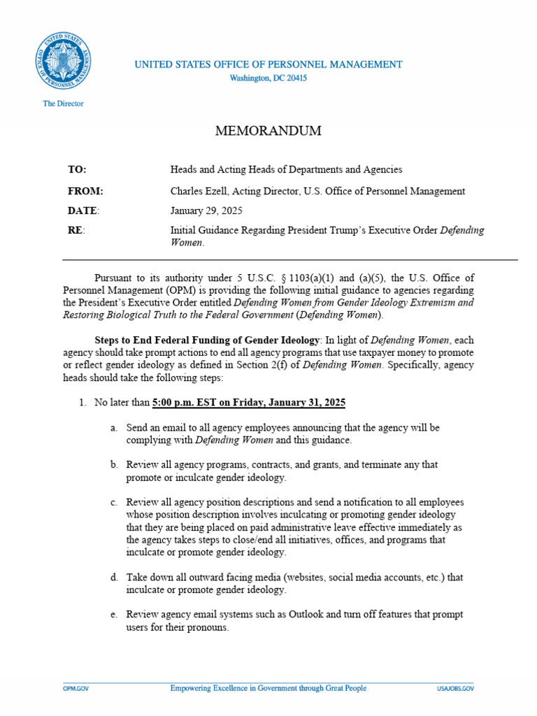 Memorandum to Heads and Acting Heads of Departments and Agencies ...