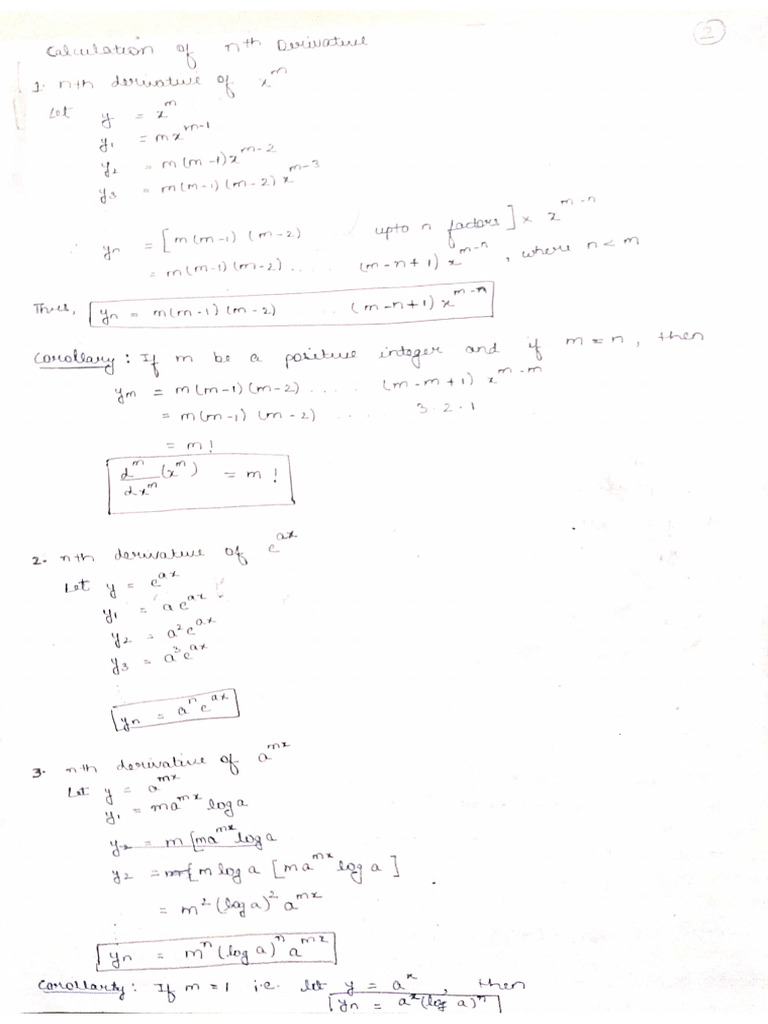 Unit 2 (Topic 1 Calculation of NTH Derivative) | PDF