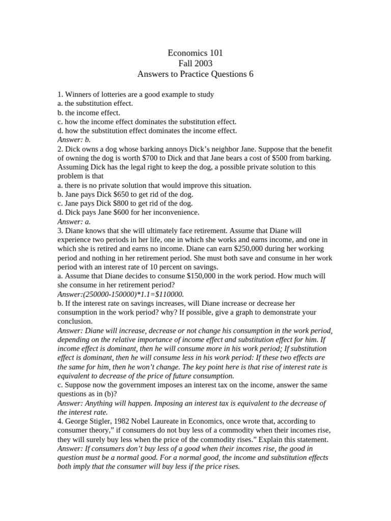 Practice Questions 6 Answers Fall 2003 | PDF | Microeconomics | Economics