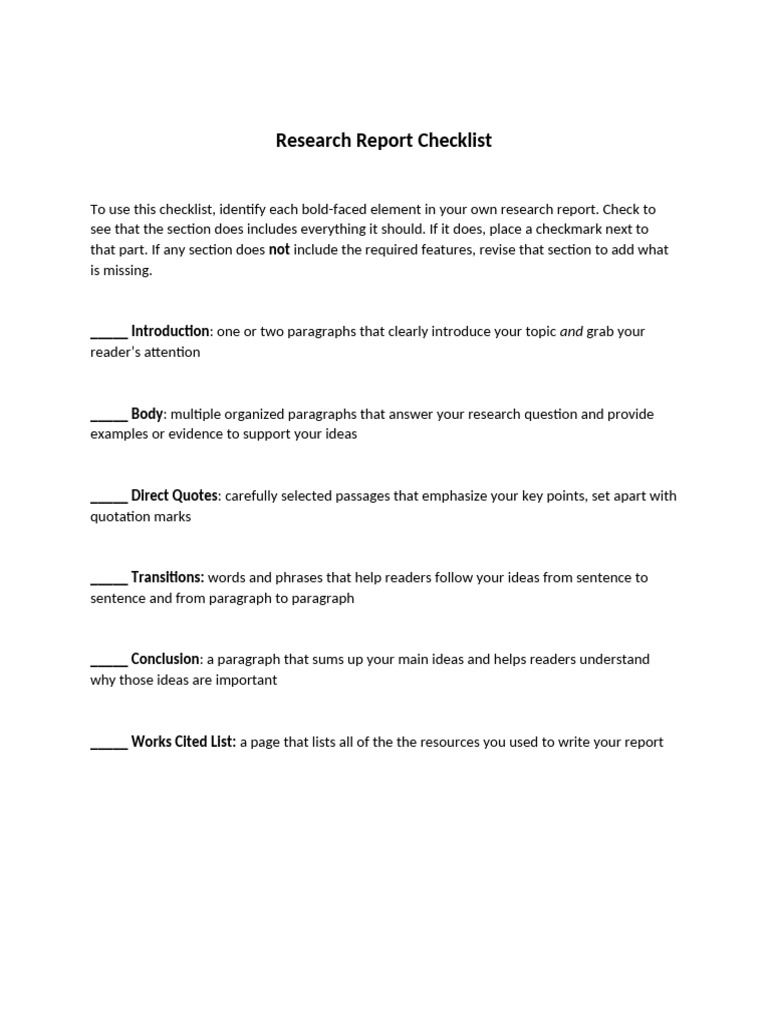 Research Report Checklist | PDF