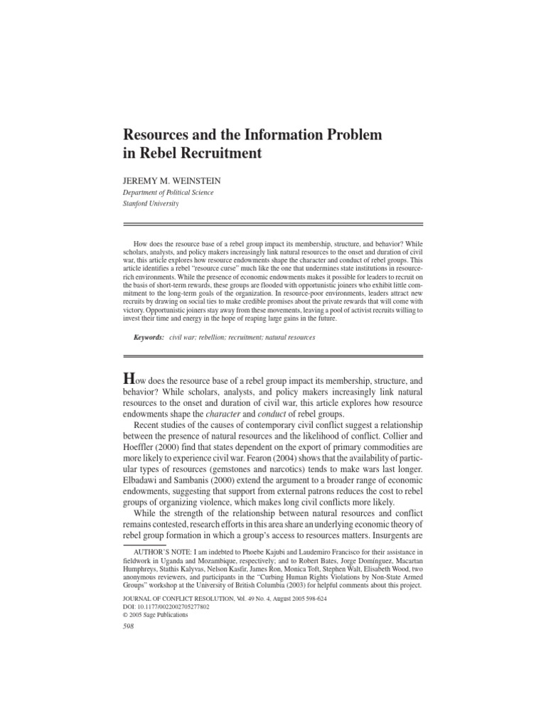 Weinstein Resources and The Information Problem in Rebel Recruitment ...
