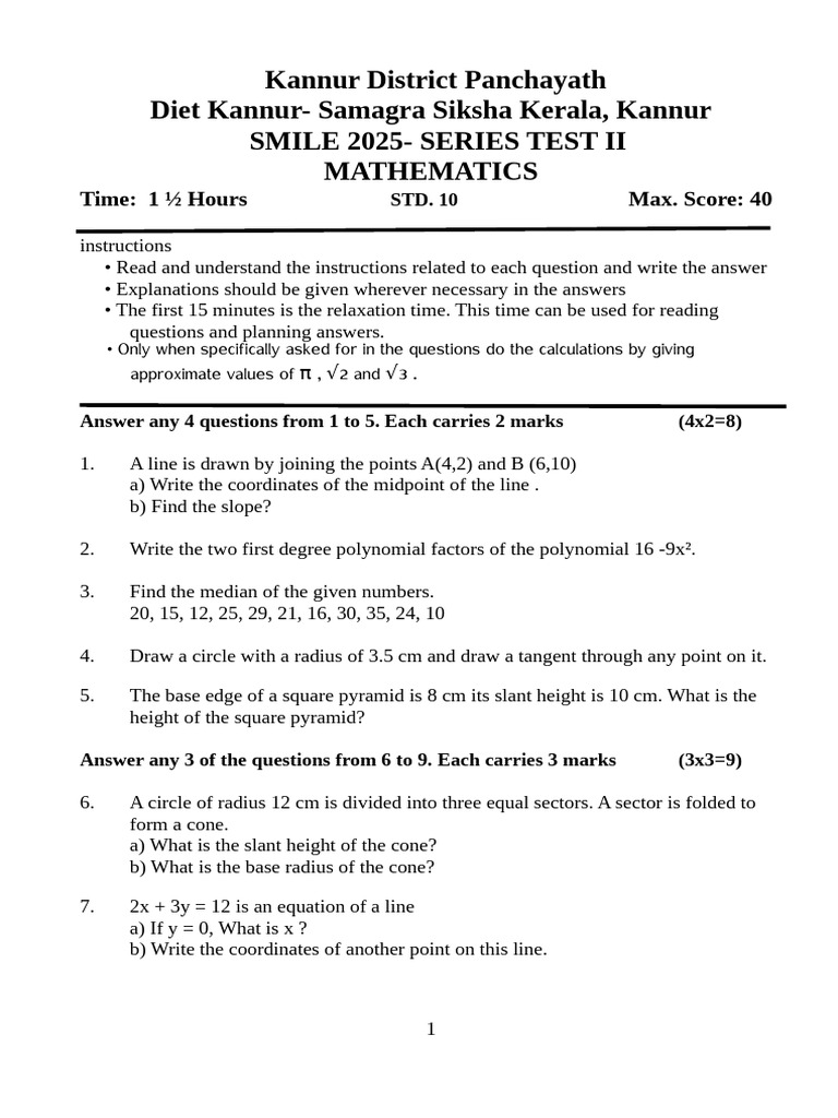 Smile Series Test Set 2 Maths Eng | PDF | Circle | Elementary Geometry