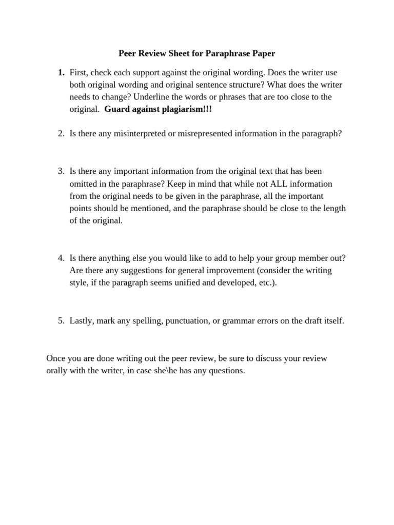 Checklist For Paraphrasing | PDF