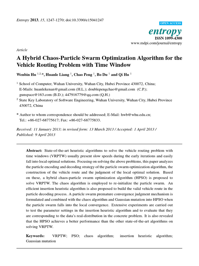 2013 A Hybrid Chaos-Particle Swarm Optimization Algorit | PDF | Metaheuristic | Mathematical ...