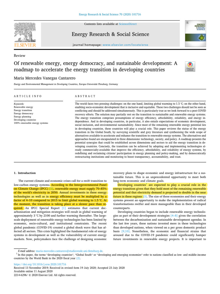 Renewable Energy Transition in Developing Countries | PDF | Renewable ...