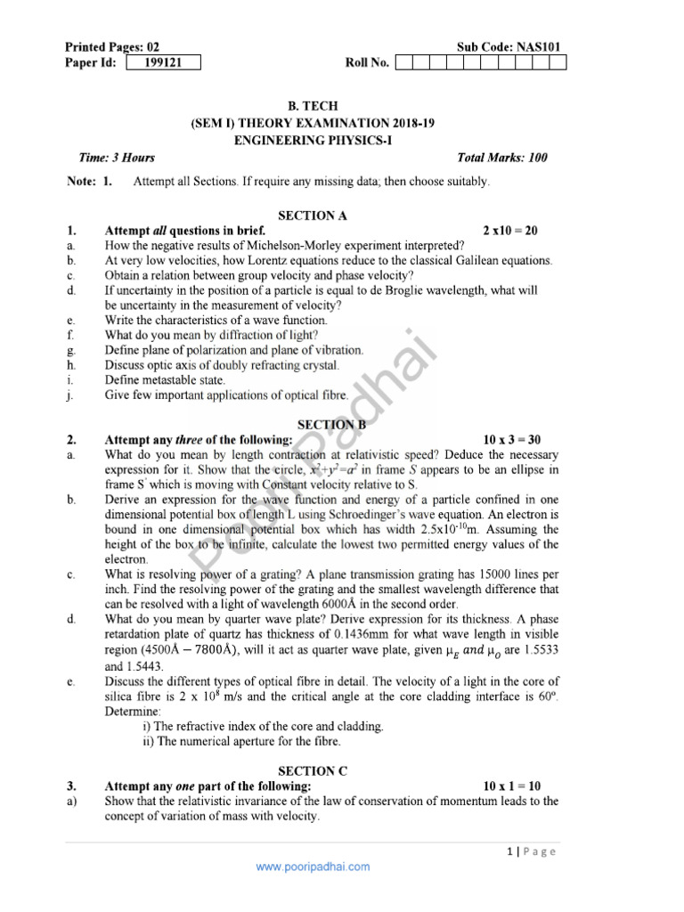 Engineering Physics 1 NAS 101 | PDF