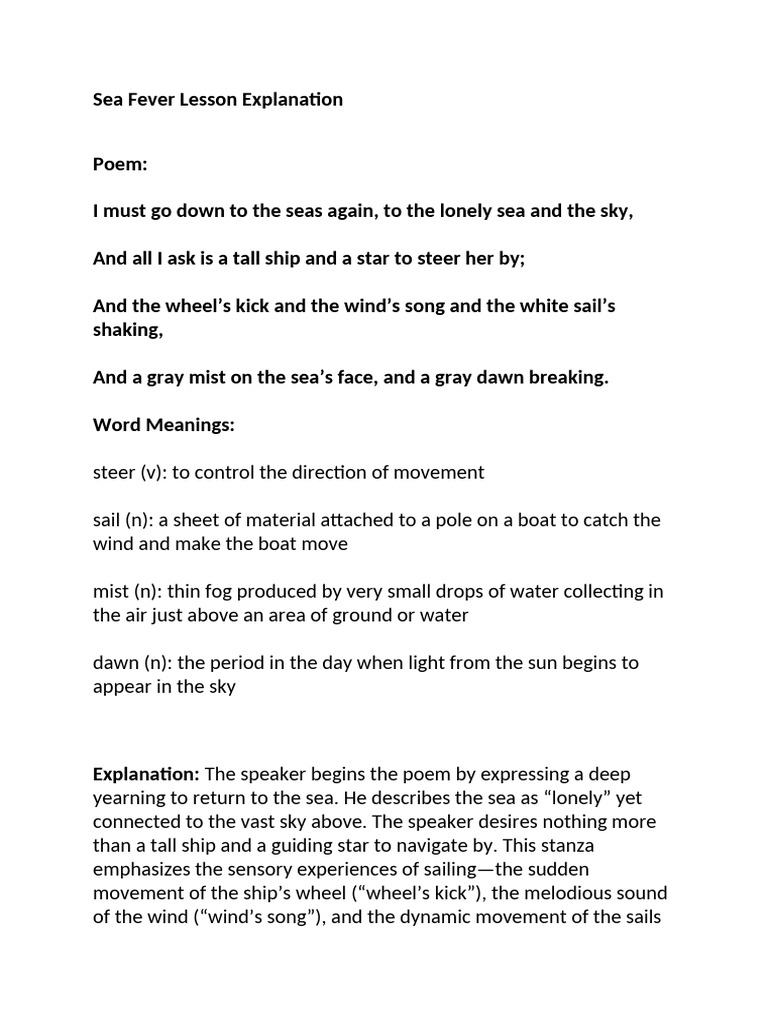 Sea Fever: Poem Analysis and Meaning | PDF | Sea | Wound